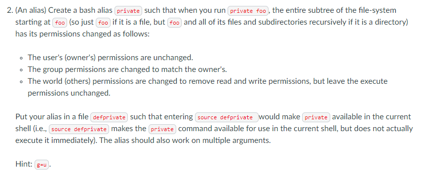 Solved 2 An Alias Create A Bash Alias Private Such That 8688