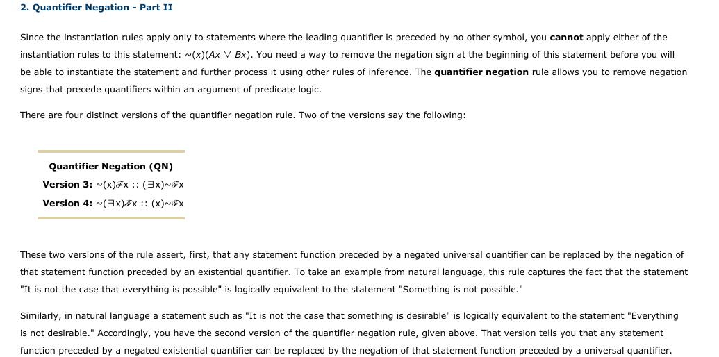 Solved 2. Quantifier Negation - Part II Since the | Chegg.com