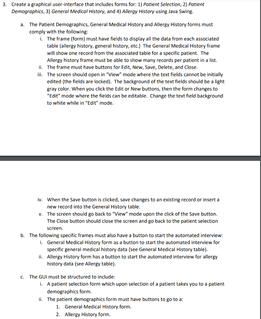 3. Create a graphical user interface that includes | Chegg.com