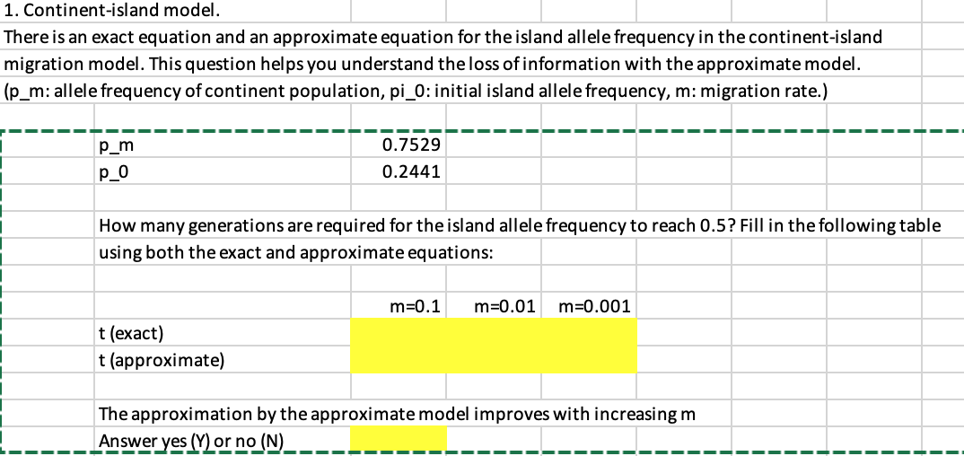 1. Continent-island model. There is an exact equation | Chegg.com