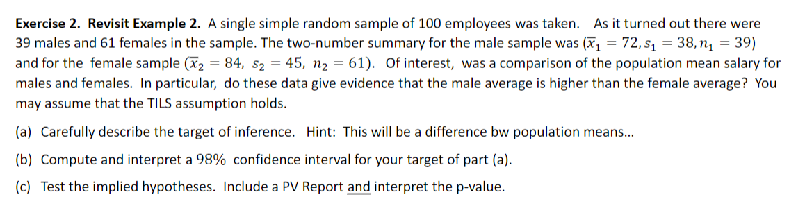 Solved Exercise 2. Revisit Example 2. A single simple random | Chegg.com