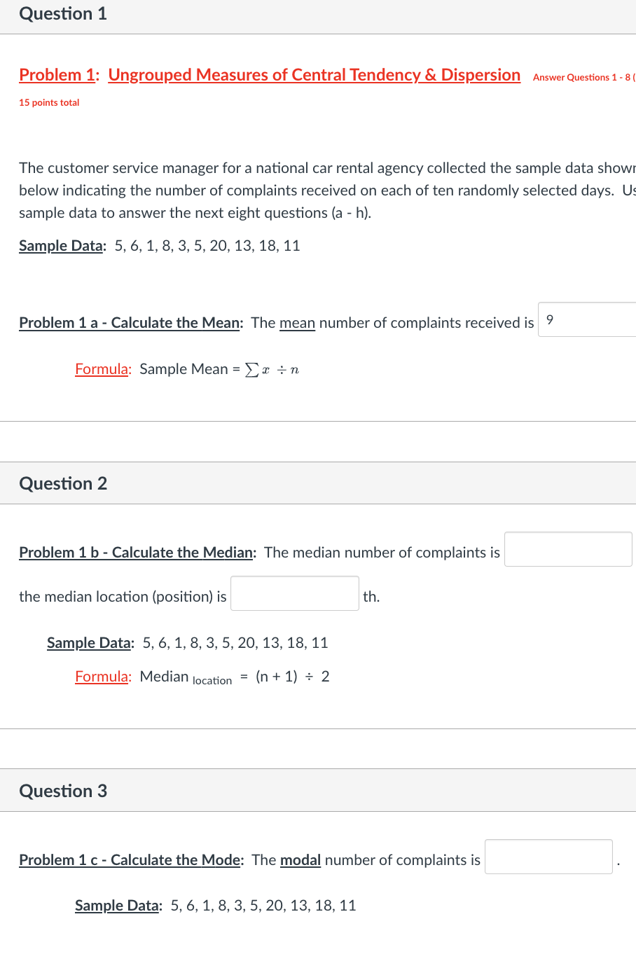 Solved Problem 1: Ungrouped Measures of Central Tendency \& | Chegg.com