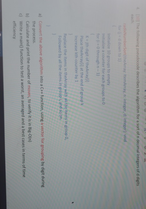 Solved 4. [10] The following pseudocode describes the | Chegg.com