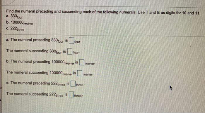 Solved Find the numeral preceding and succeeding each of the | Chegg.com
