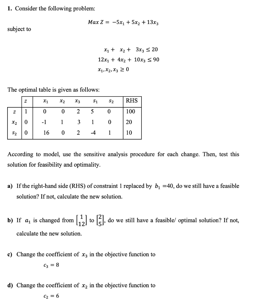 Solved 1. Consider the following problem: Max Z = -5x1 + 5x2 | Chegg.com