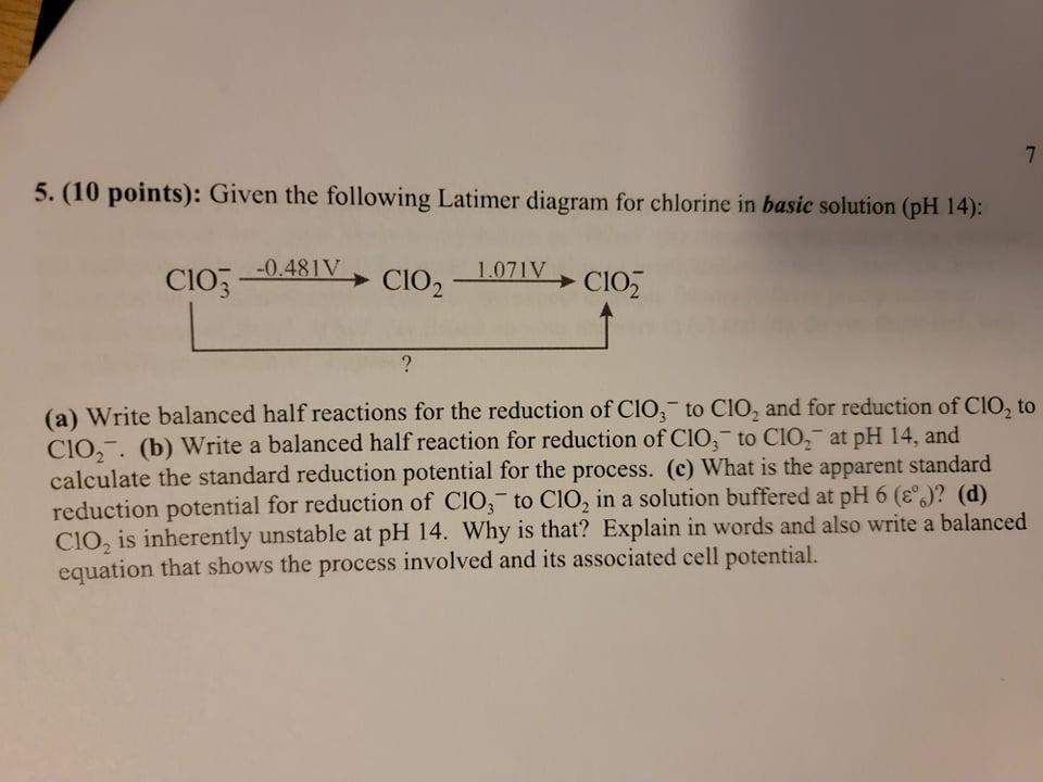 Solved 7 5. (10 points): Given the following Latimer diagram | Chegg.com