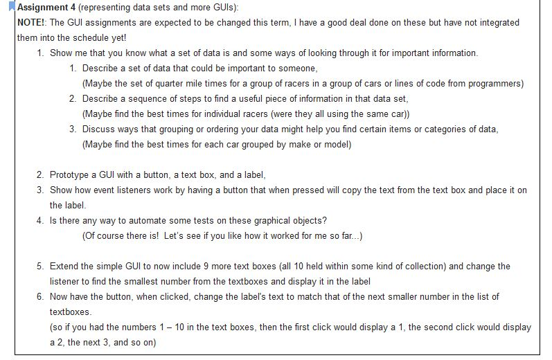 Assignment 4 (representing data sets and more GUIS): | Chegg.com