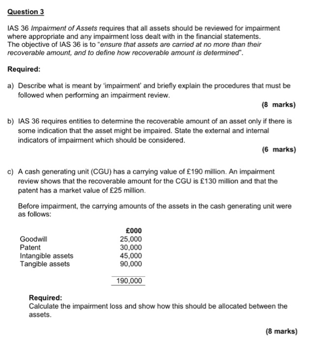 Solved Question 3 AS 36 Impairment of Assets requires that | Chegg.com