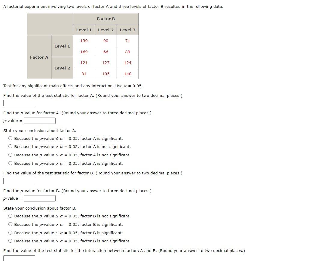 Solved A factorial experiment involving two levels of factor | Chegg.com