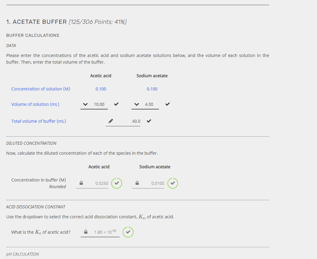 Solved 1. ACETATE BUFFER (125/306 Points; 41%) BUFFER | Chegg.com
