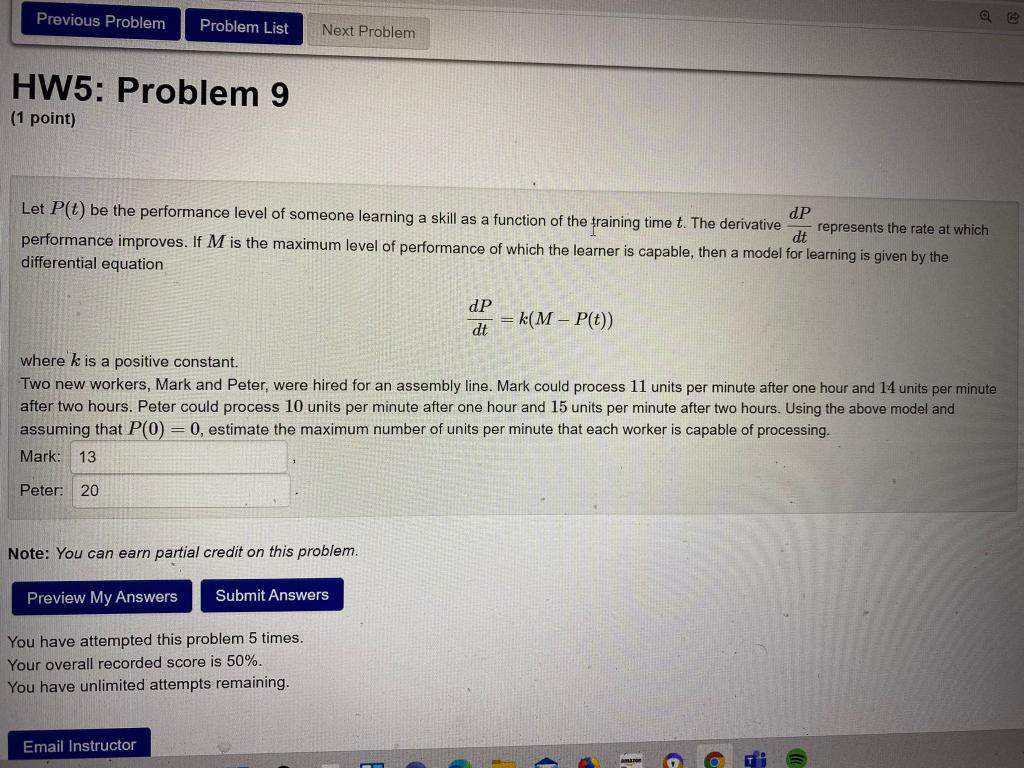 Solved Previous Problem Problem List Next Problem HW5: | Chegg.com