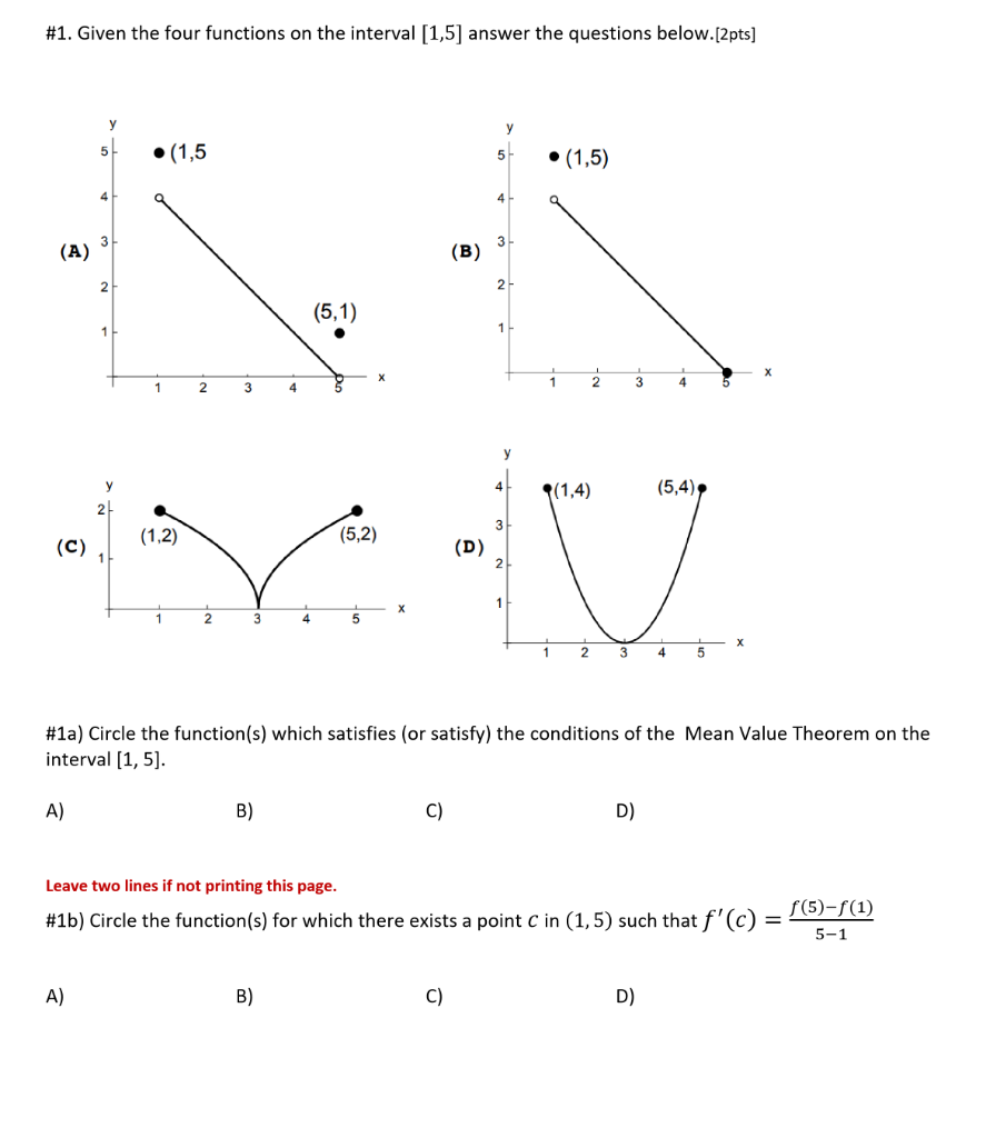 Solved \#1. Given the four functions on the interval [1,5] | Chegg.com