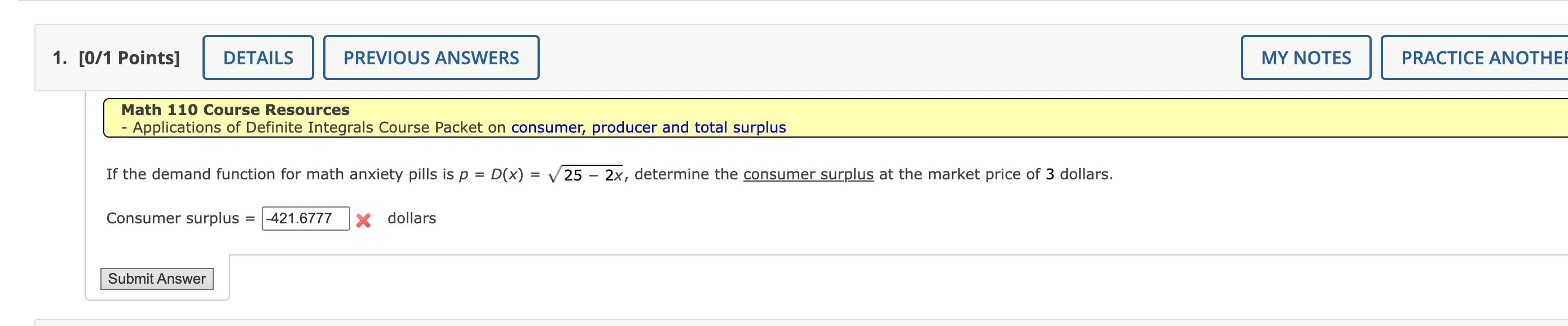 Solved Math 110 Course Resources Applications Of Definite