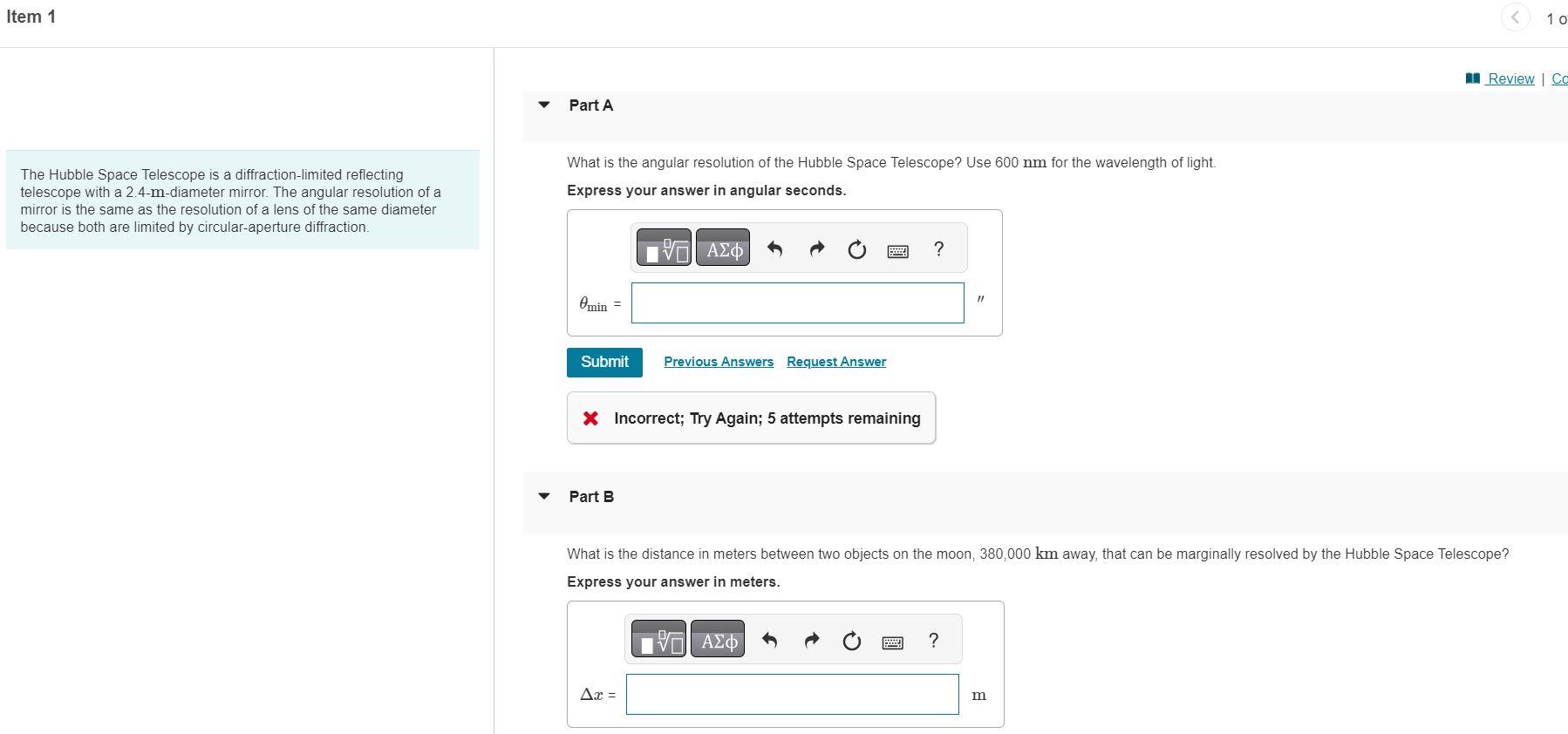 Solved The Hubble Space Telescope is a diffraction-limited | Chegg.com