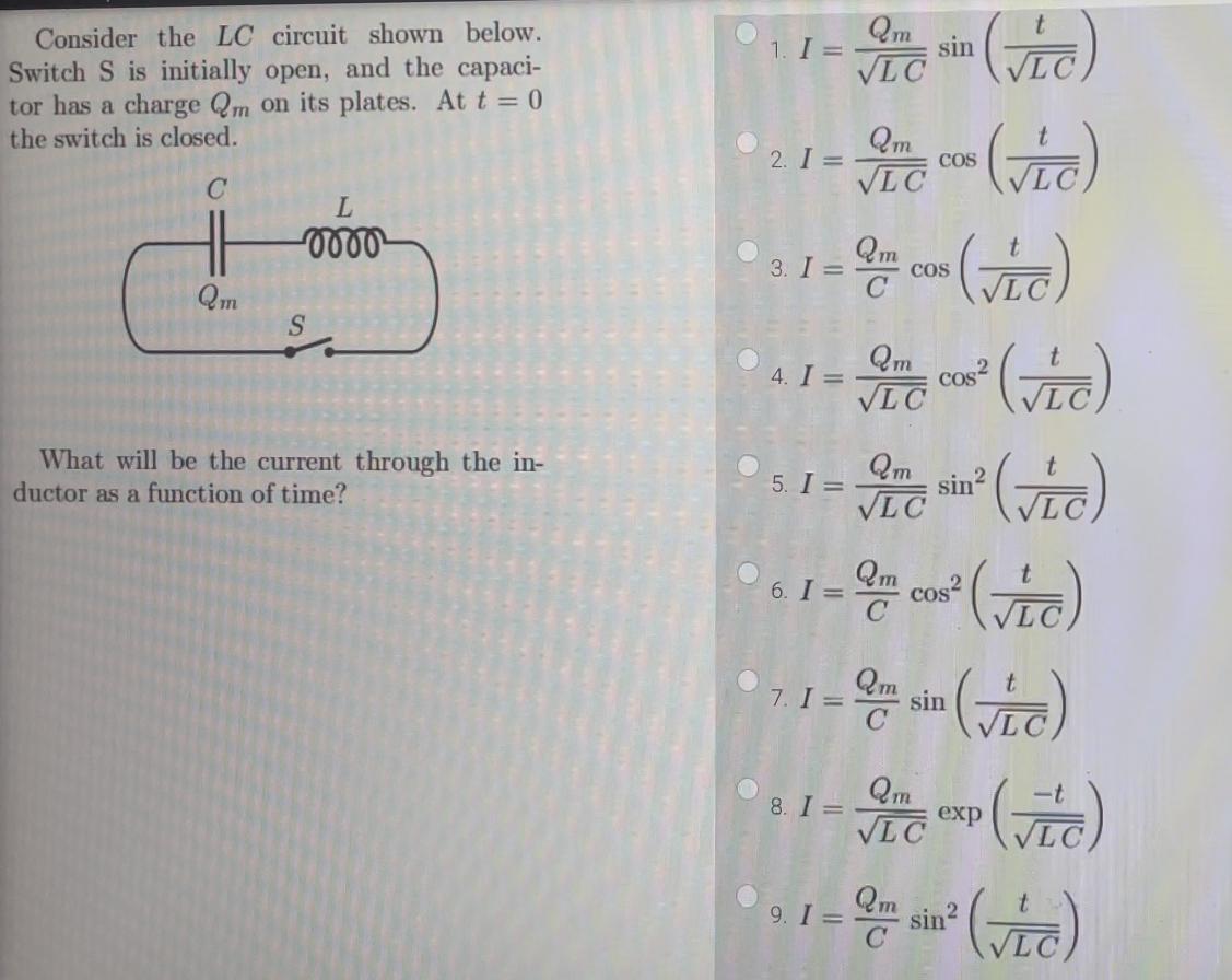 Solved Consider the LC circuit shown below. Switch S is | Chegg.com