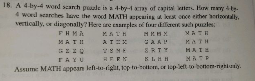 Solved 18. A 4-by-4 word search puzzle is a 4-by-4 array of | Chegg.com