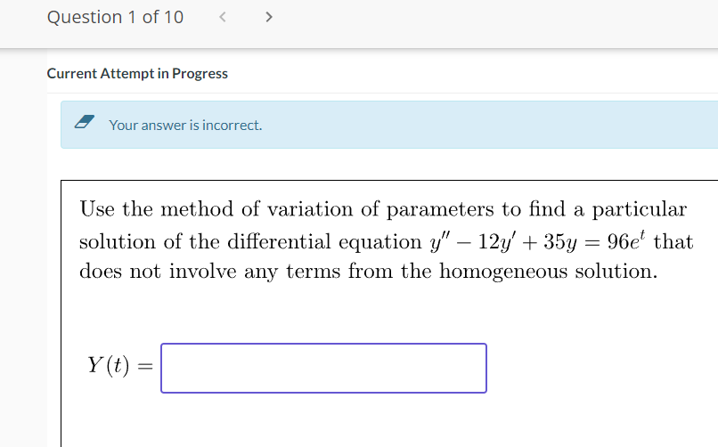 Solved Current Attempt in Progress Your answer is incorrect. | Chegg.com