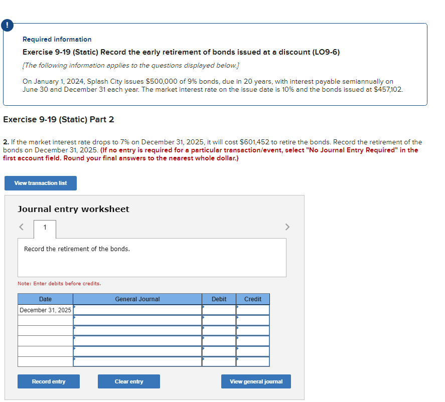 Solved Required informationExercise 9-19 (Static) ﻿Record | Chegg.com