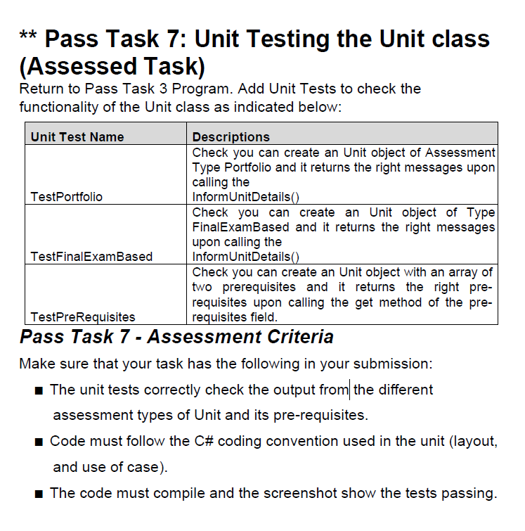 Solved ** Pass Task 7: Unit Testing the Unit class (Assessed | Chegg.com