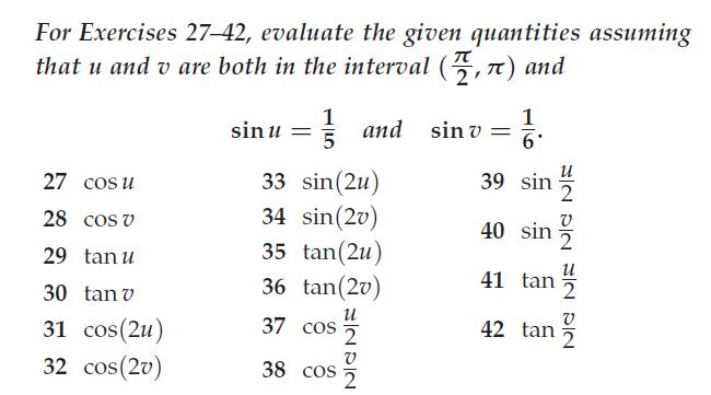 Solved For Exercises 27–42, evaluate the given quantities | Chegg.com
