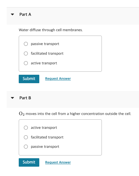 Solved Part A Water diffuse through cell membranes. passive | Chegg.com