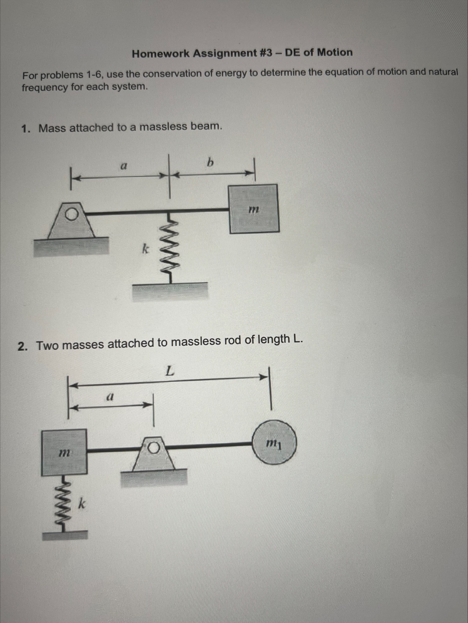 Solved Homework Assignment 3 De Of Motion For Problems