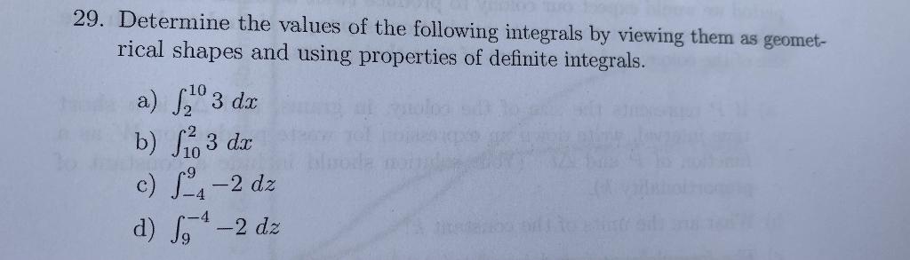 Solved 29. Determine the values of the following integrals | Chegg.com