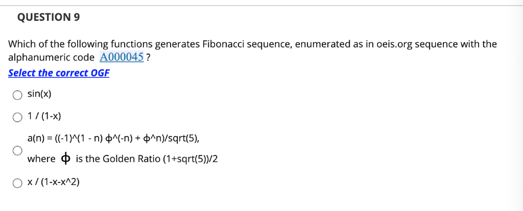 Solved QUESTION 9 Which of the following functions generates | Chegg.com
