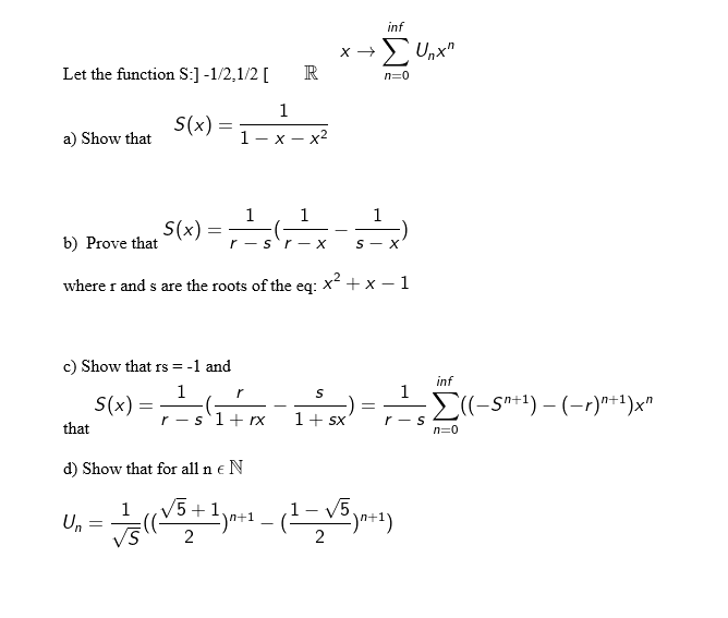 Solved inf X- - Συ,x" Let the function S:] -1/2,1/2 [ R n=0 | Chegg.com