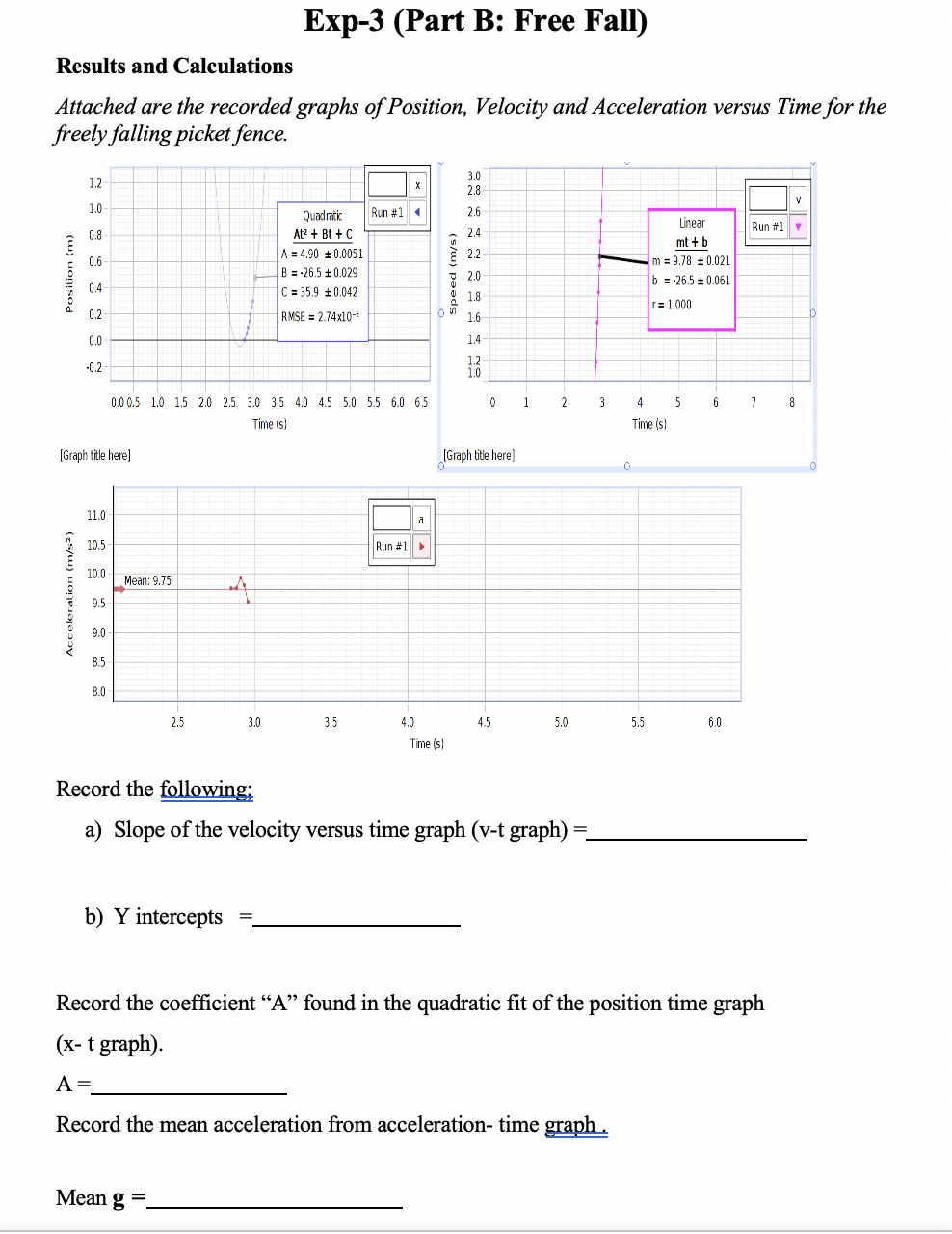 Solved Exp-3 (Part B: Free Fall) Results and Calculations | Chegg.com