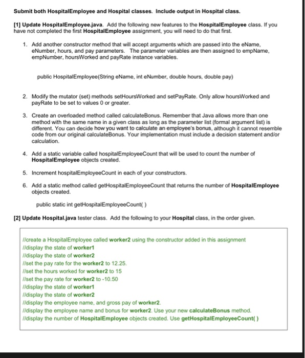 Submit both HospitalEmployee and Hospital classes. | Chegg.com