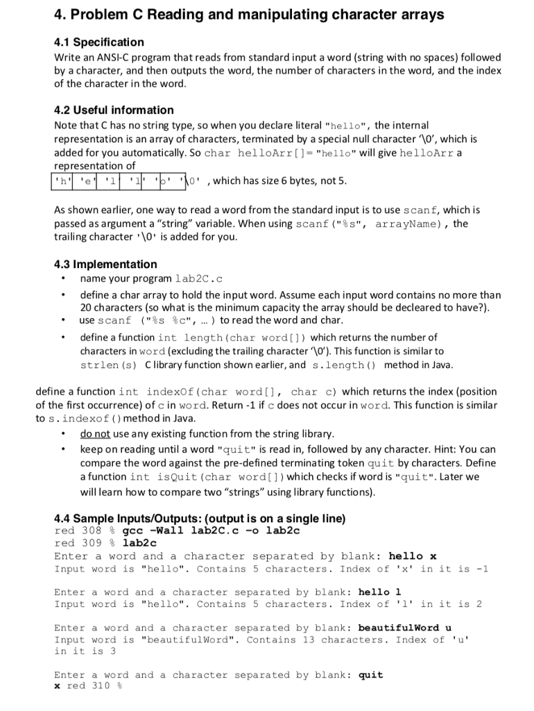 Solved 4 Problem C Reading And Manipulating Character