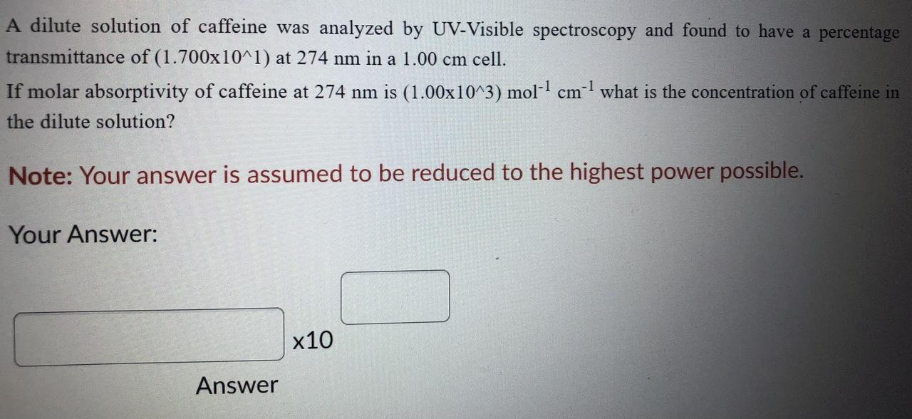 Solved A dilute solution of caffeine was analyzed by | Chegg.com
