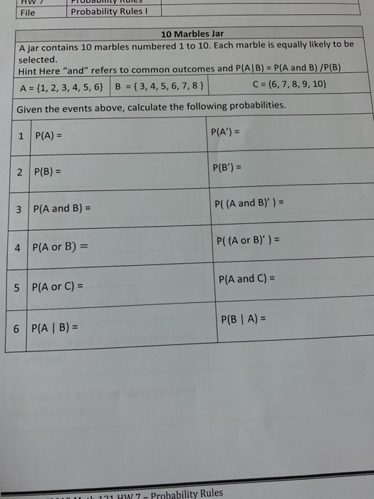 Solved File Probability Rules I 10 Marbles Jar A jar | Chegg.com