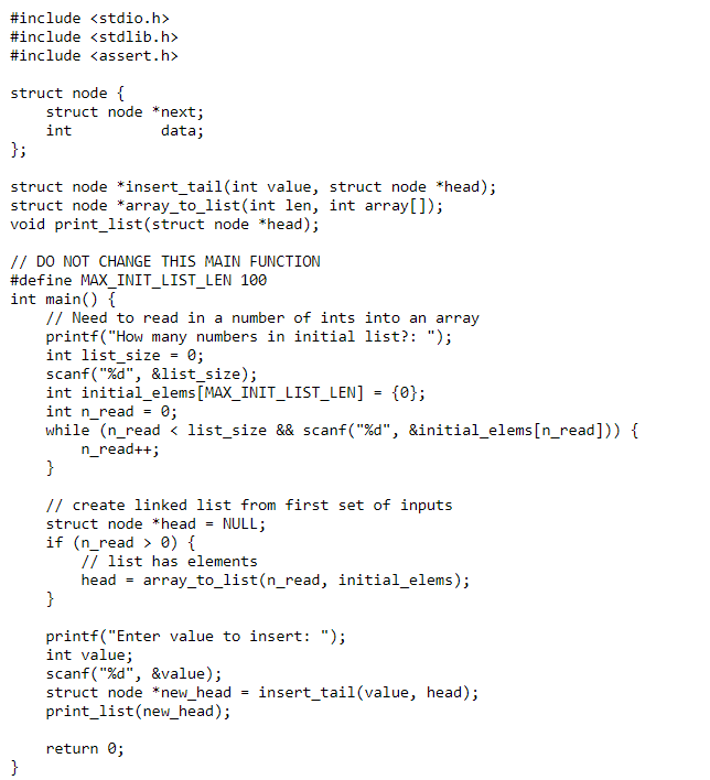 Solved Insert an element at the tail of a Linked List | Chegg.com