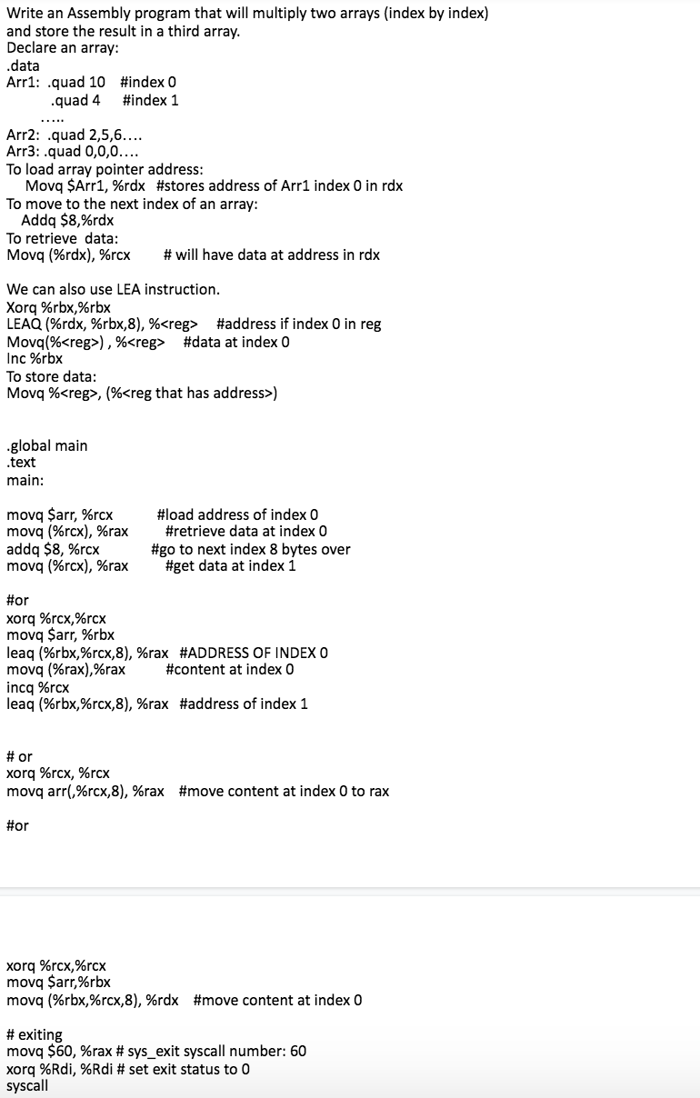 Solved Write an Assembly program that will multiply two | Chegg.com