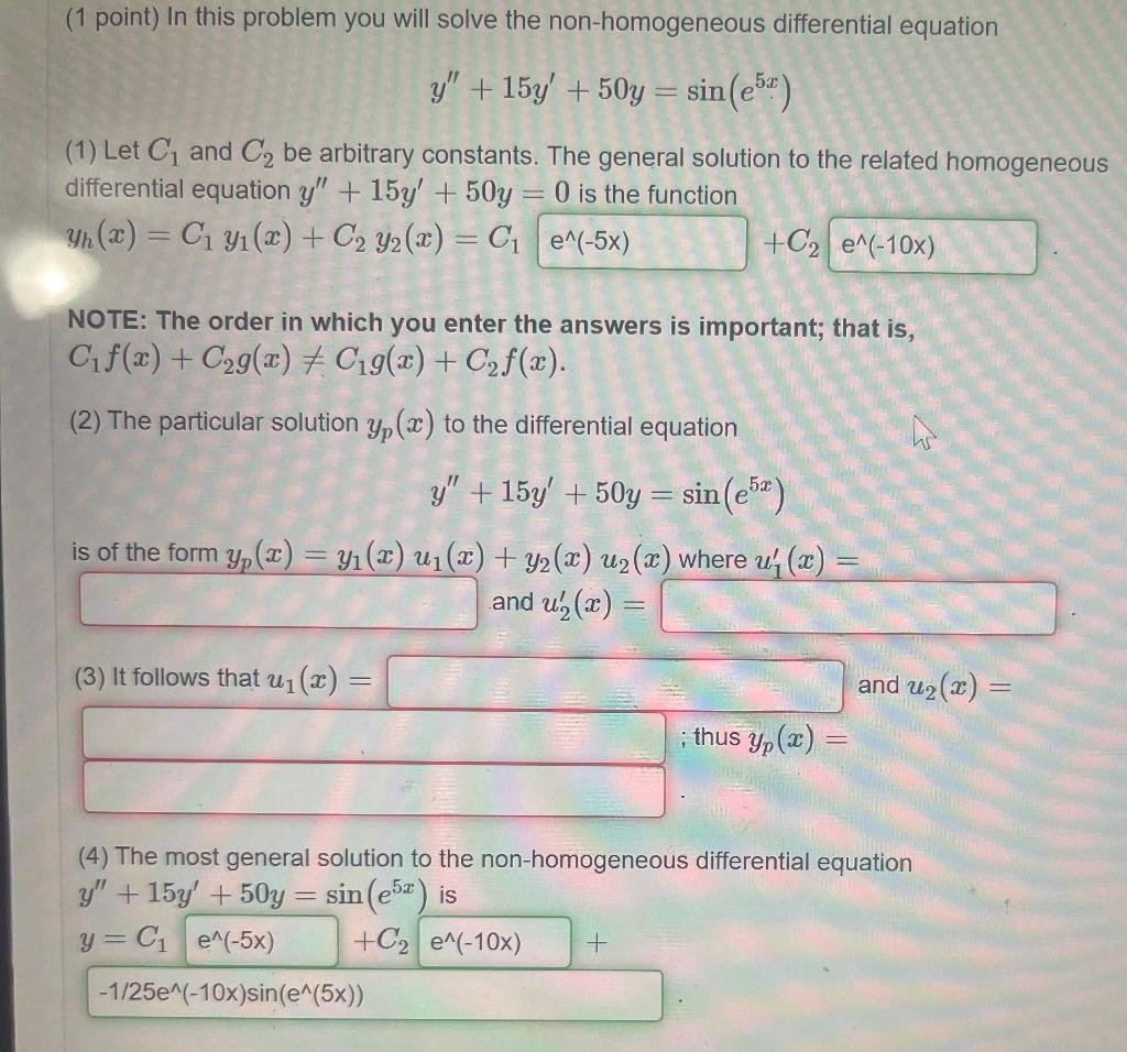 Solved (1 point) In this problem you will solve the | Chegg.com