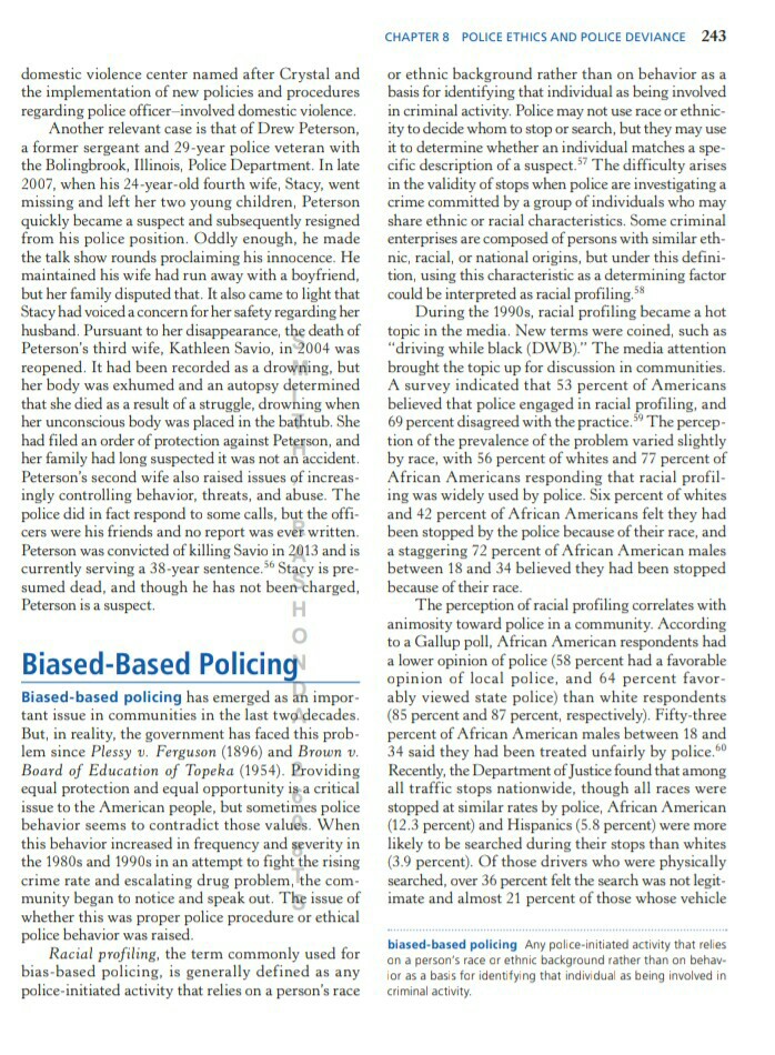 Solved CHAPTER 8 POLICE ETHICS AND POLICE DEVIANCE 243 | Chegg.com