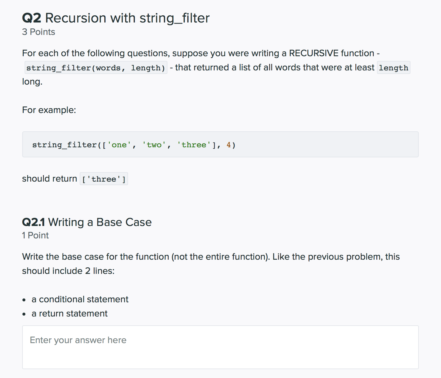 Solved Q2 Recursion with string_filter 3 Points For each of | Chegg.com
