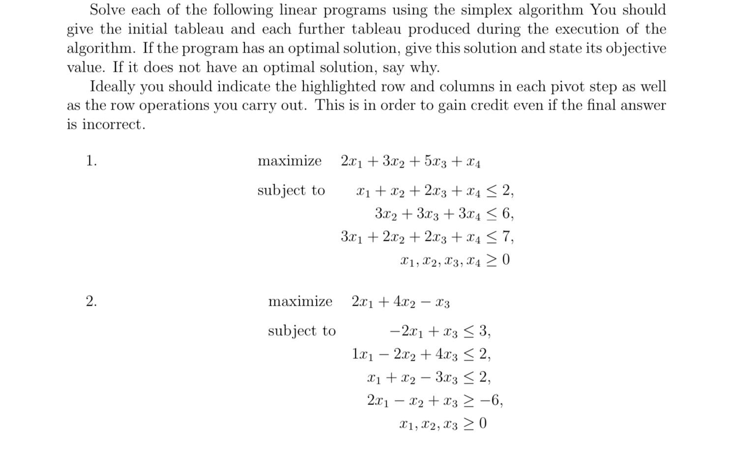 Solved Solve each of the following linear programs using the | Chegg.com