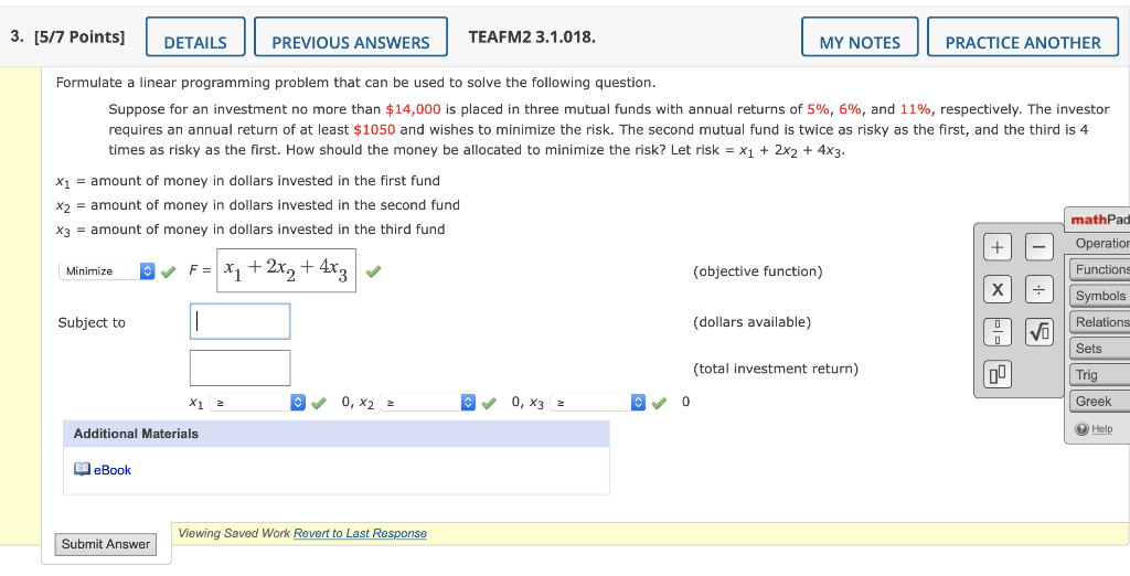 Solved 3. [5/7 Points) DETAILS PREVIOUS ANSWERS TEAFM2 | Chegg.com