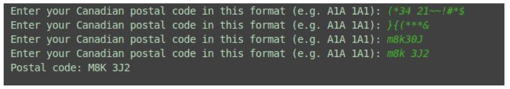 Solved PYTHON A correctly formatted Canadian postal code | Chegg.com