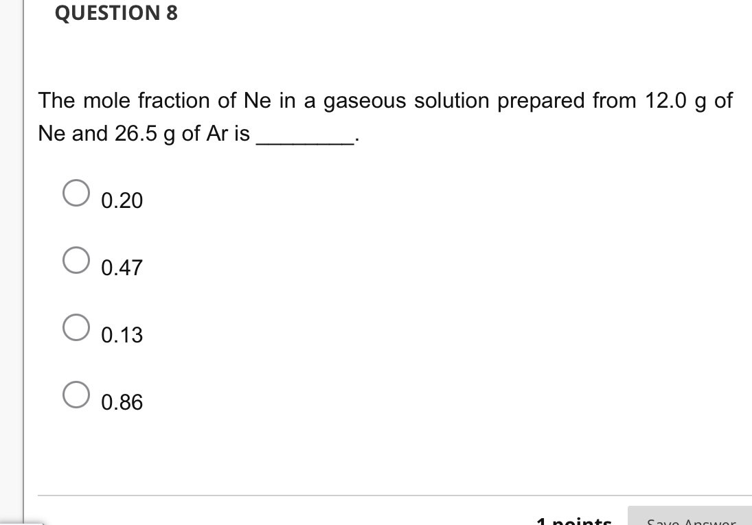Solved The mole fraction of Ne in a gaseous solution | Chegg.com
