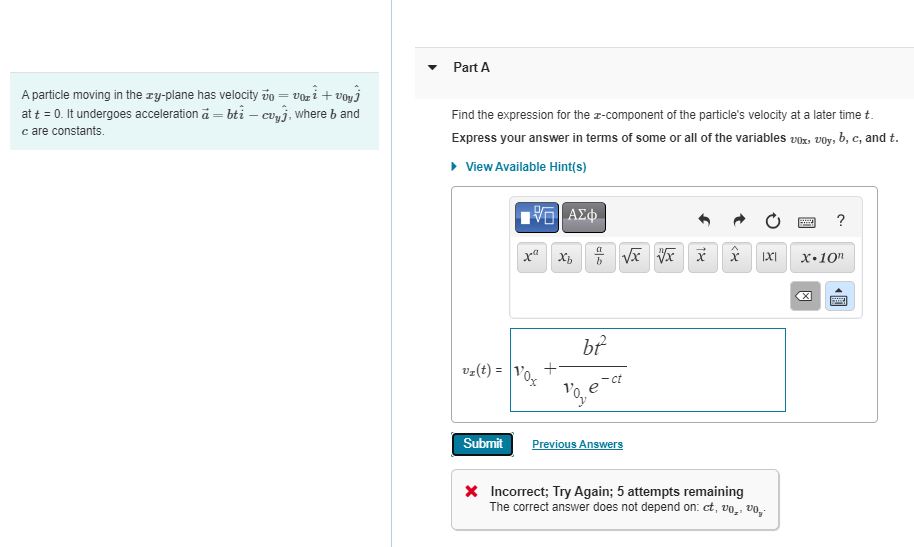 Solved A particle moving in the xy-plane has velocity | Chegg.com