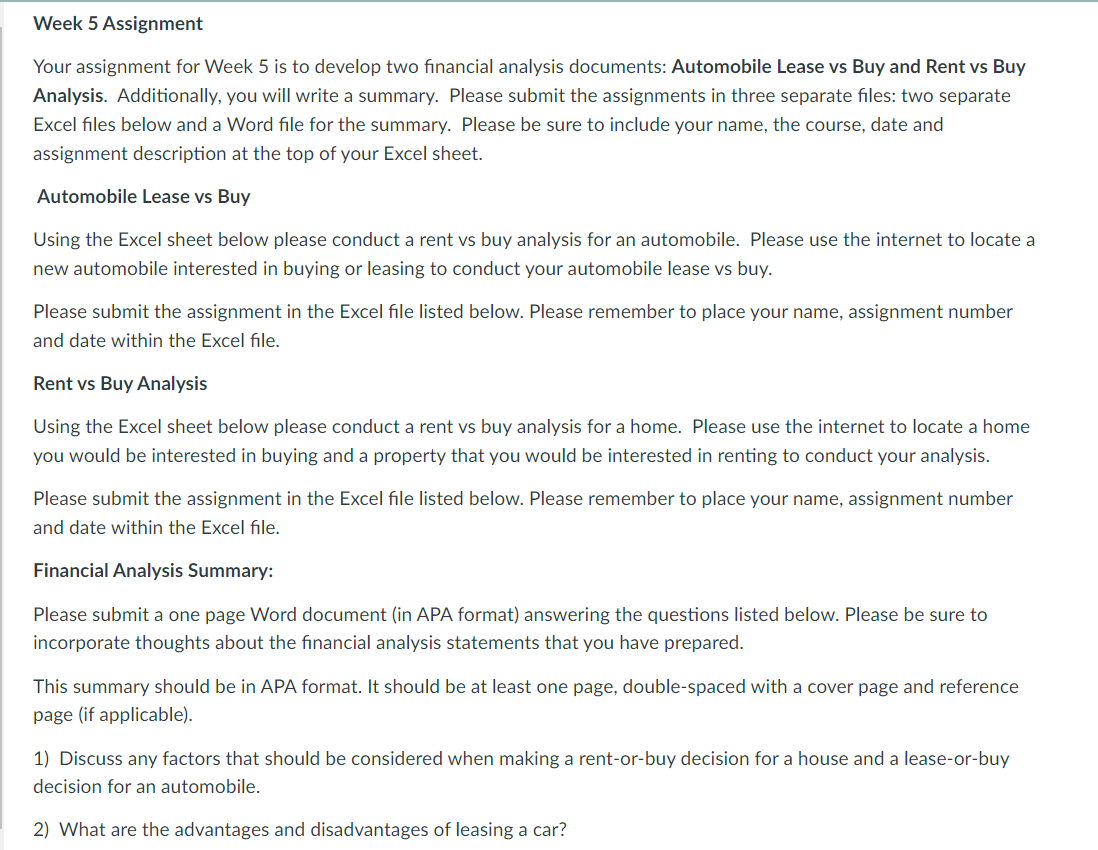 Week 5 Assignment Your assignment for Week 5 is to | Chegg.com