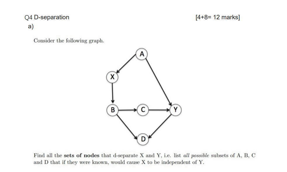 [4+8= 12 marks] Q4 D-separation a) Consider the | Chegg.com