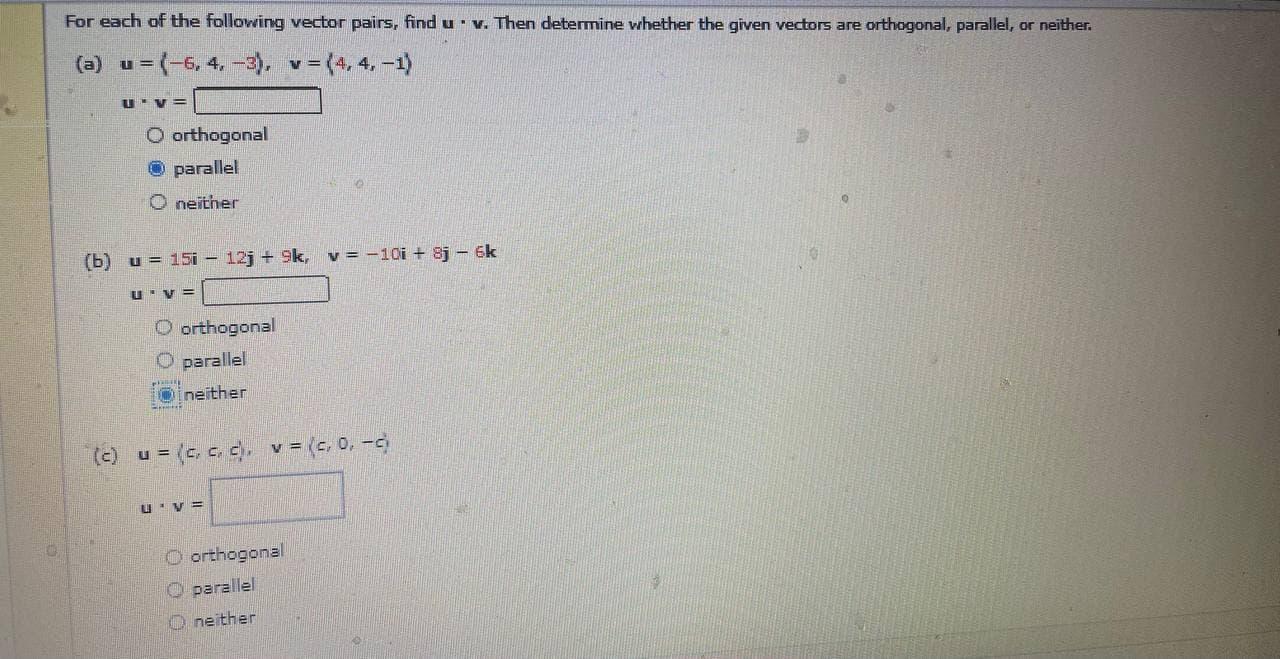 Solved For each of the following vector pairs, find u. v. | Chegg.com
