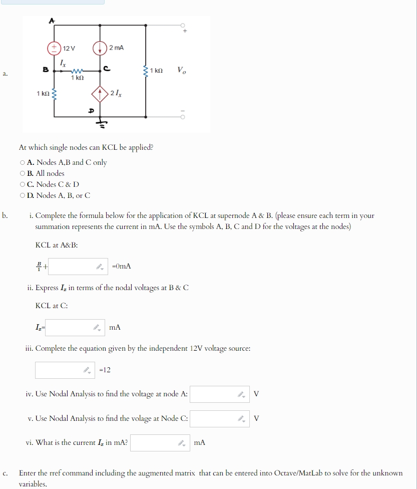 Solved a.At which single nodes can KCL be applied?A. ﻿Nodes | Chegg.com