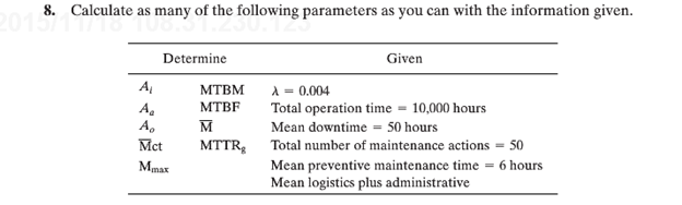 Solved 8. Calculate as many of the following parameters as | Chegg.com