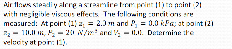 Solved Air flows steadily along a streamline from point (1) | Chegg.com